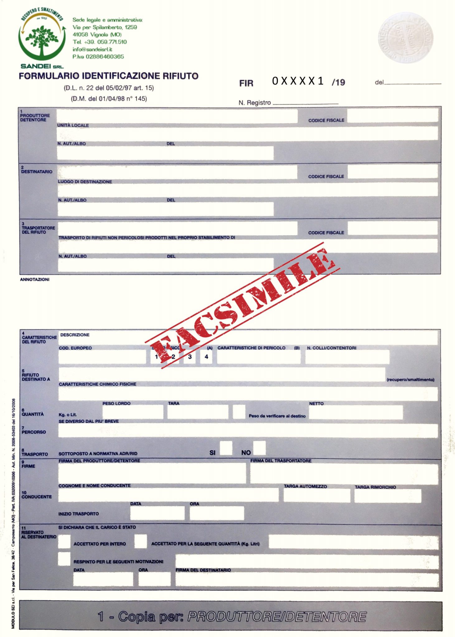 COME COMPILARE IL FIR – Formulario identificativo dei Rifiuti - Sandei Srl